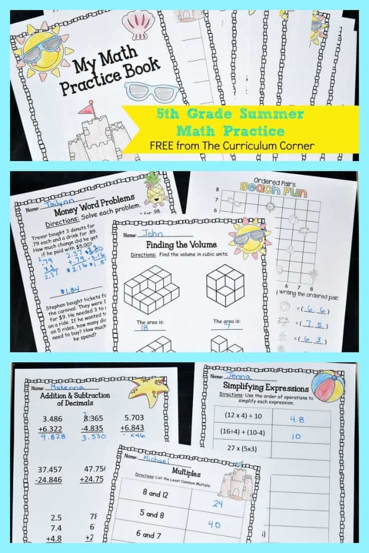 5th Grade Summer Math Booklet - The Curriculum Corner 4-5-6