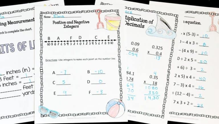6th Grade Summer Math Booklet - The Curriculum Corner 4-5-6