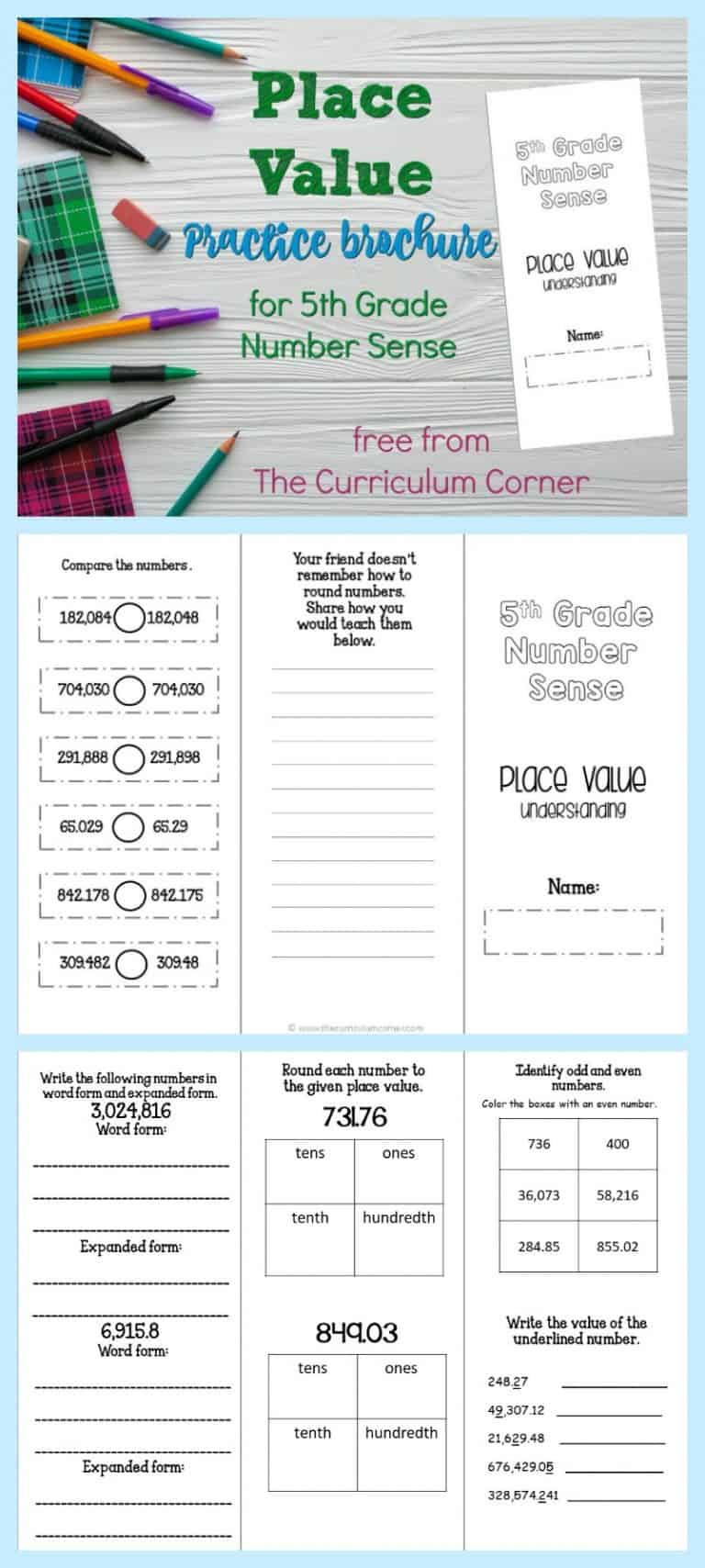 5th Grade Number Sense Practice Brochure - The Curriculum Corner 4-5-6