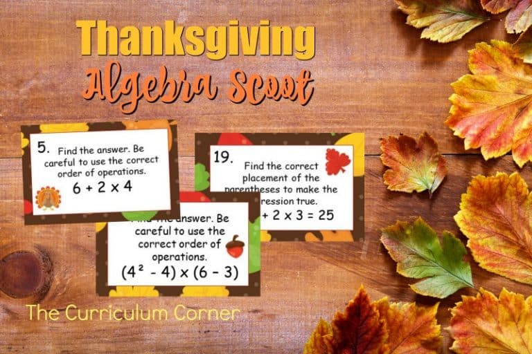 Thanksgiving Algebra Scoot Game - The Curriculum Corner 4-5-6