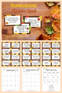 Thanksgiving Algebra Scoot Game - The Curriculum Corner 4-5-6