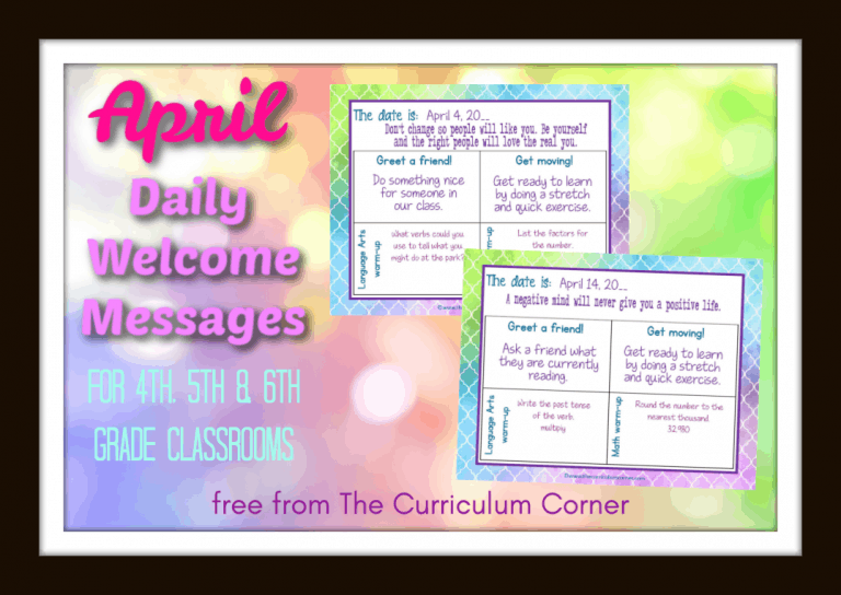 April Daily Welcome Messages - The Curriculum Corner 4-5-6