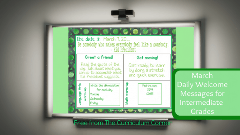 March Daily Welcome Message - The Curriculum Corner 4-5-6