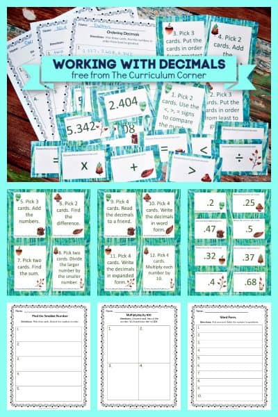 Working with Decimals Cards & Activities - The Curriculum Corner 4-5-6