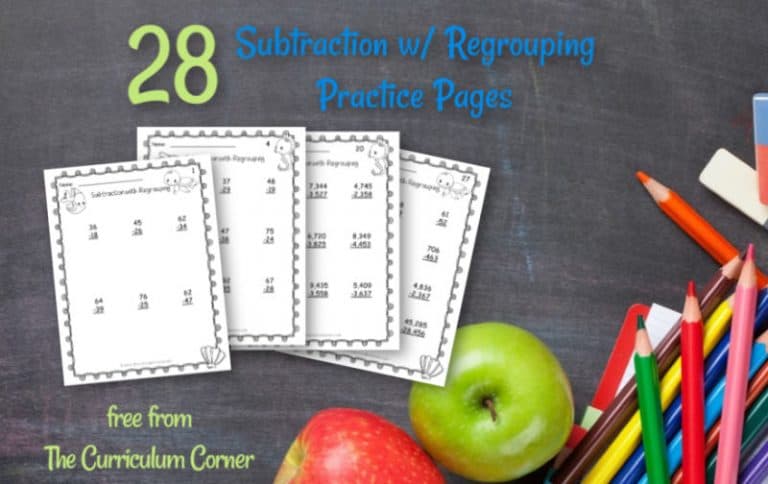 Subtraction w/ Regrouping Practice Pages - The Curriculum Corner 4-5-6