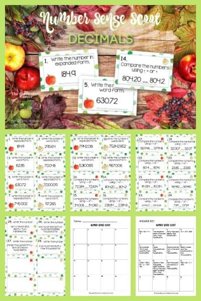 Number Sense Scoot: Decimals - The Curriculum Corner 4-5-6