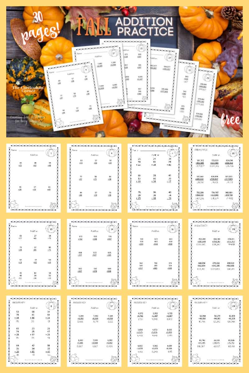 Computation Pages: Fall Addition - The Curriculum Corner 4-5-6