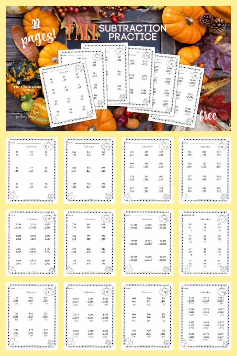 Computation Pages: Fall Subtraction - The Curriculum Corner 4-5-6