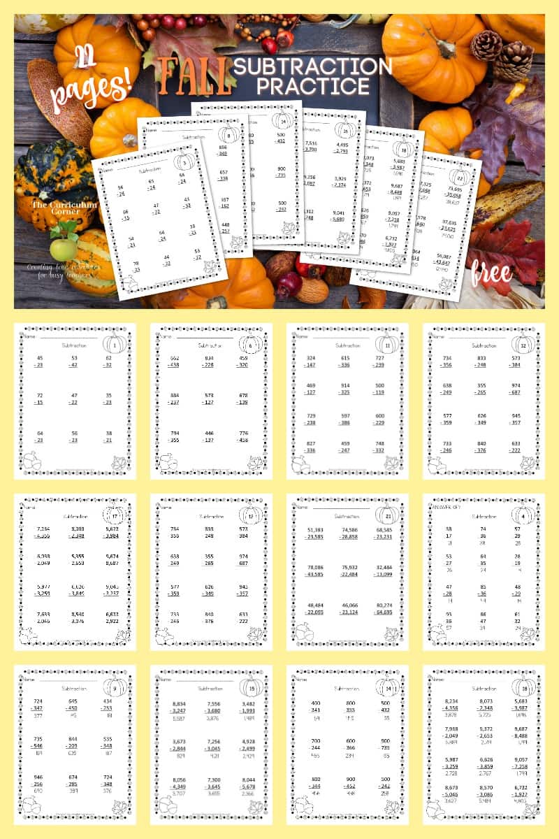 Computation Pages: Fall Subtraction - The Curriculum Corner 4-5-6