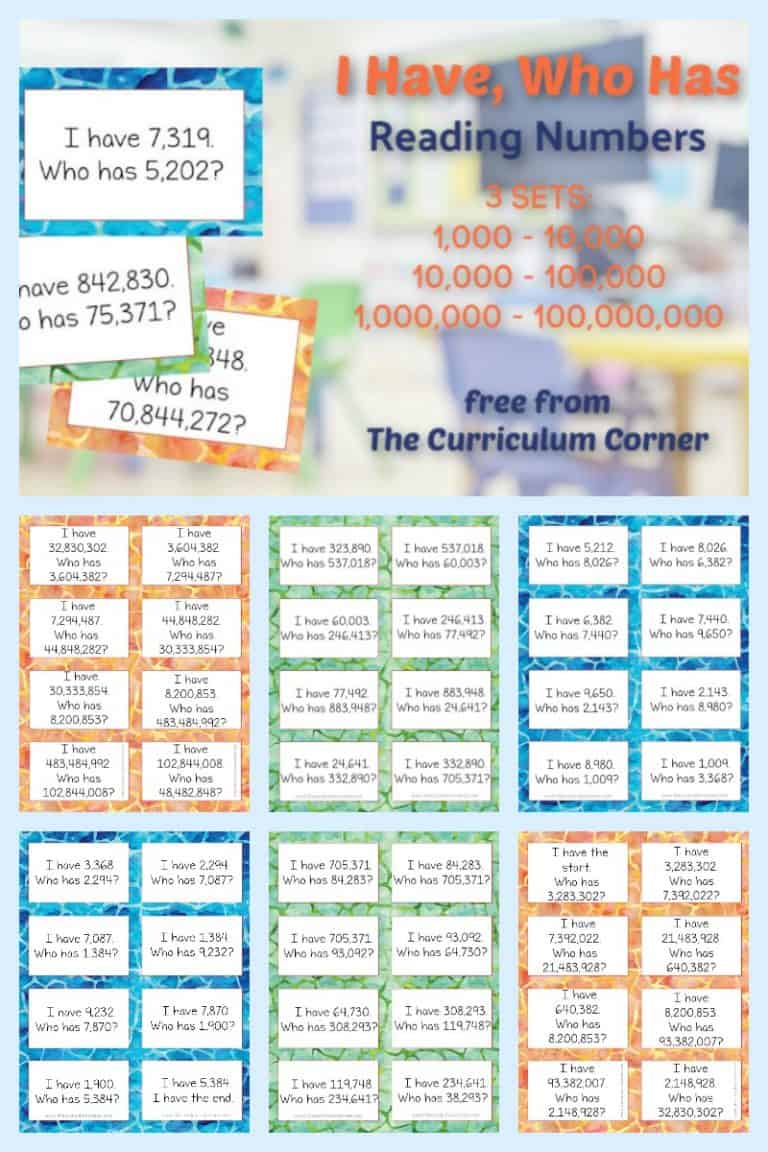 I Have, Who Has (bigger numbers) - The Curriculum Corner 4-5-6