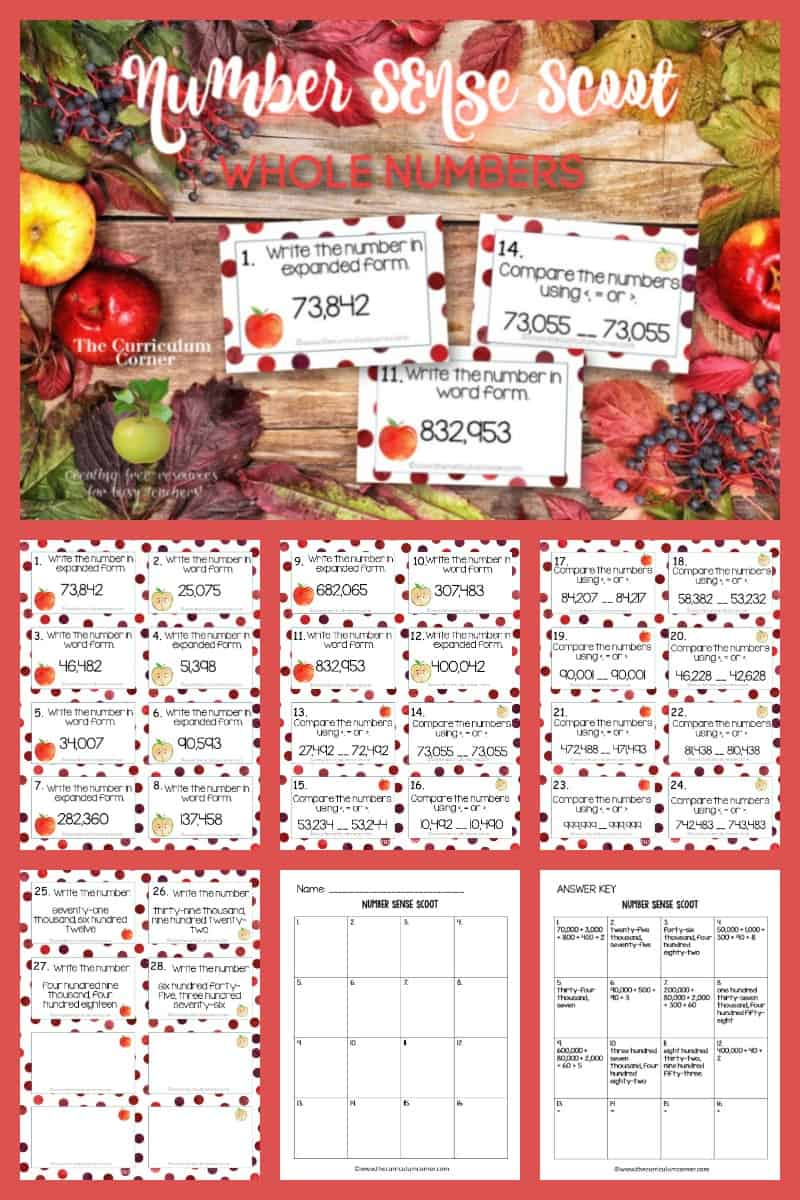 Number Sense Scoot: Whole Numbers - The Curriculum Corner 4-5-6