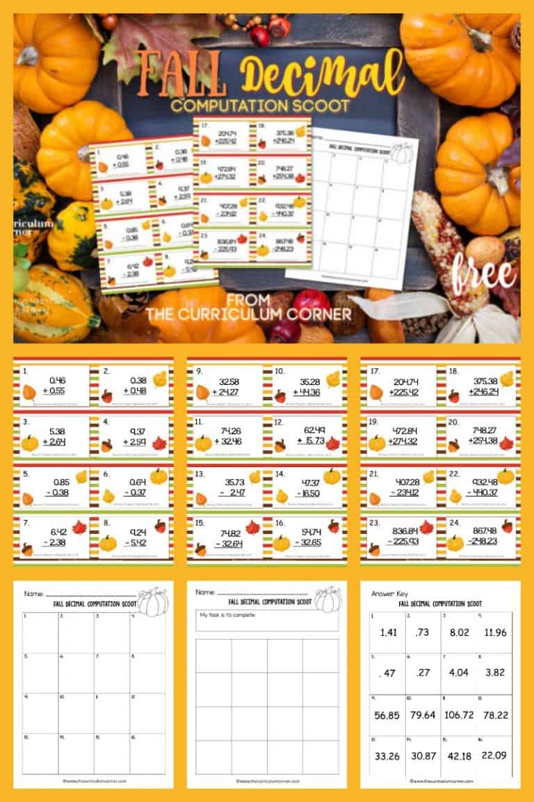 Fall Decimal Computation Scoot - The Curriculum Corner 4-5-6