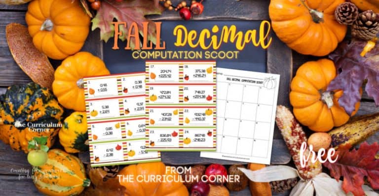 Fall Decimal Computation Scoot - The Curriculum Corner 4-5-6