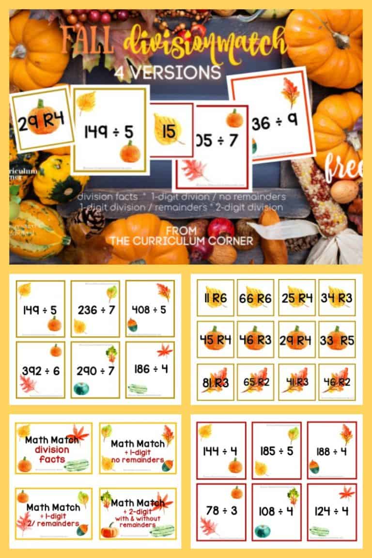 Fall Division Match (many skills) - The Curriculum Corner 4-5-6