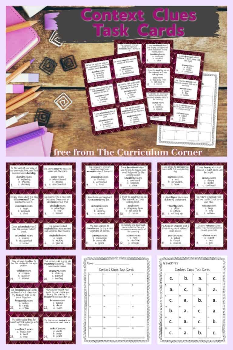 Context Clues Task Cards - The Curriculum Corner 4-5-6