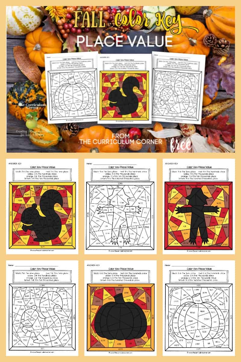 Fall Place Value Color Key - The Curriculum Corner 4-5-6