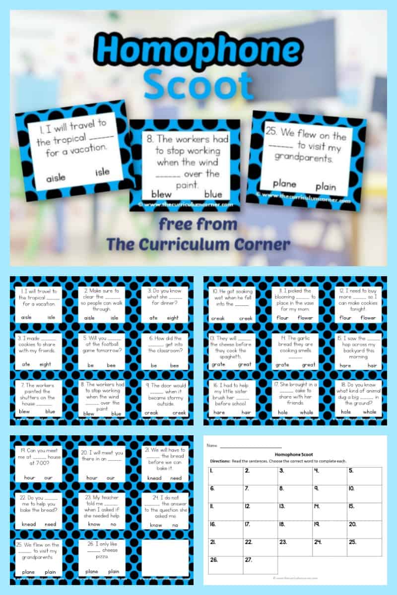 Homophones Scoot Game - The Curriculum Corner 4-5-6
