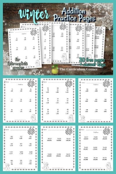 Winter Addition Practice Pages - The Curriculum Corner 4-5-6