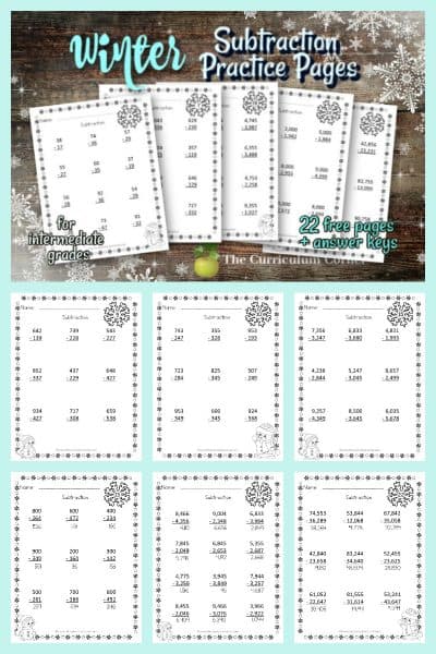 Computation Pages: Winter Subtraction - The Curriculum Corner 4-5-6