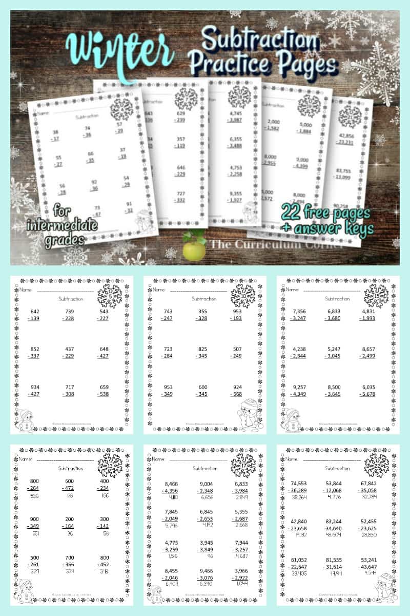 Computation Pages: Winter Subtraction - The Curriculum Corner 4-5-6