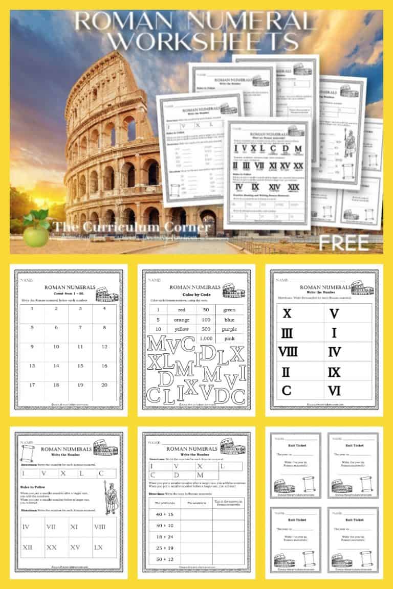 Roman Numeral Charts & Worksheets - The Curriculum Corner 4-5-6