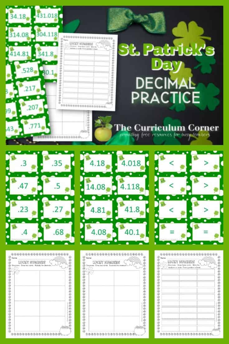 Comparing Decimals | St. Patrick's Day - The Curriculum Corner 4-5-6