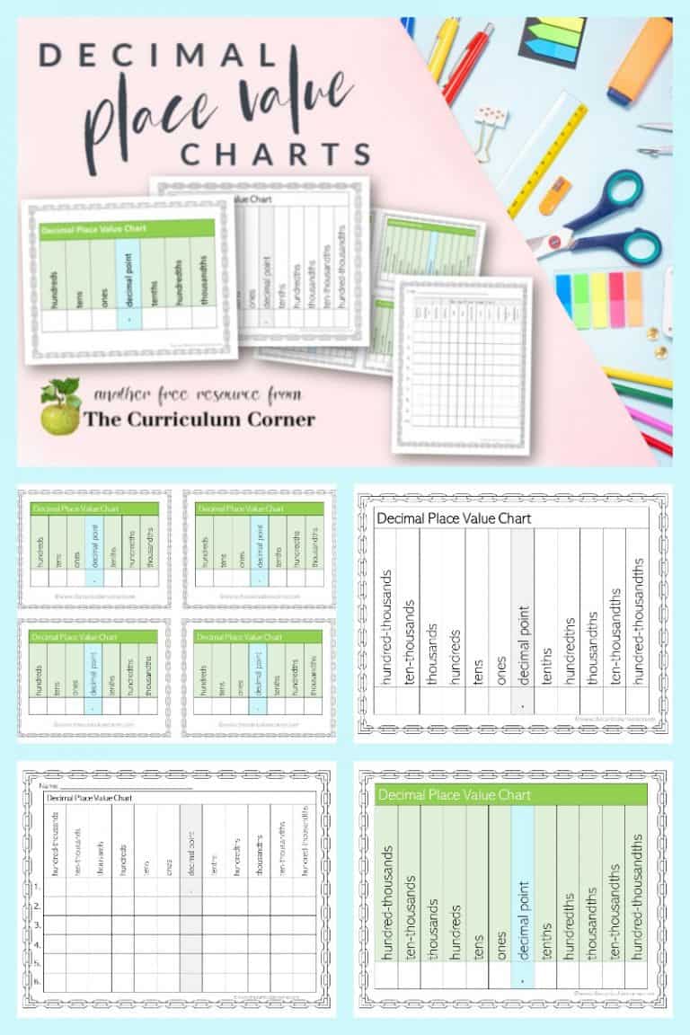 Decimal Place Value Charts - The Curriculum Corner 4-5-6