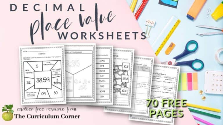 decimal place value worksheets fb - The Curriculum Corner 4-5-6