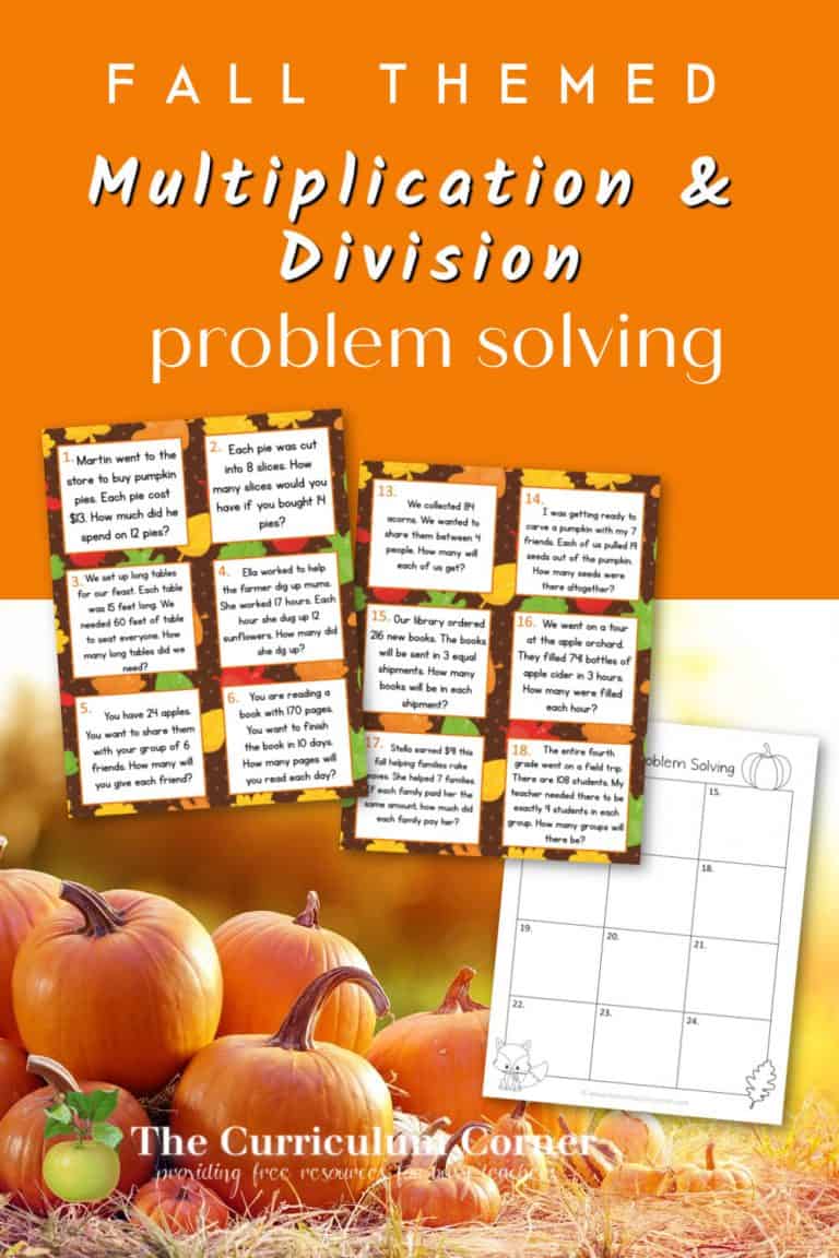 Fall Problem Solving Mult & Div Cards - The Curriculum Corner 4-5-6