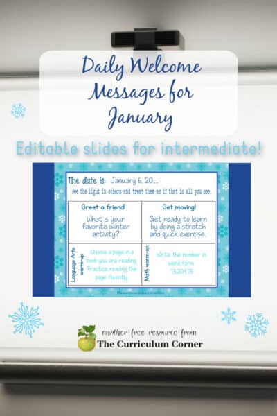 January Daily Welcome Messages - The Curriculum Corner 4-5-6