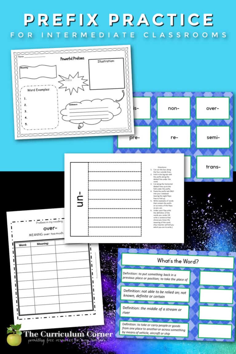 Prefix Printables & Resources - The Curriculum Corner 4-5-6