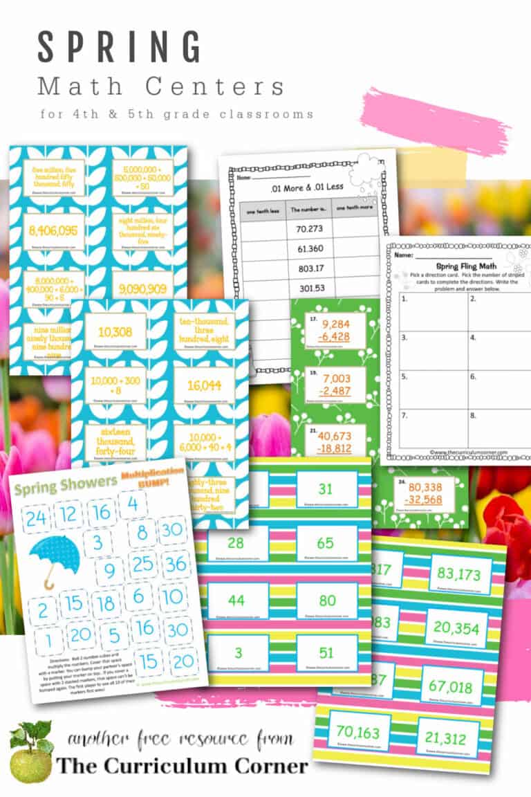 Splashes of Spring Math Centers - The Curriculum Corner 4-5-6