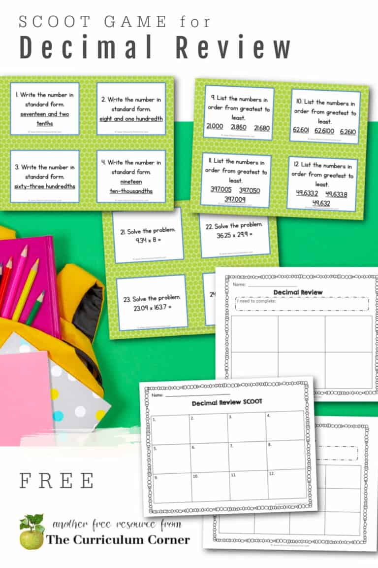 Decimal Review Scoot Game - The Curriculum Corner 4-5-6