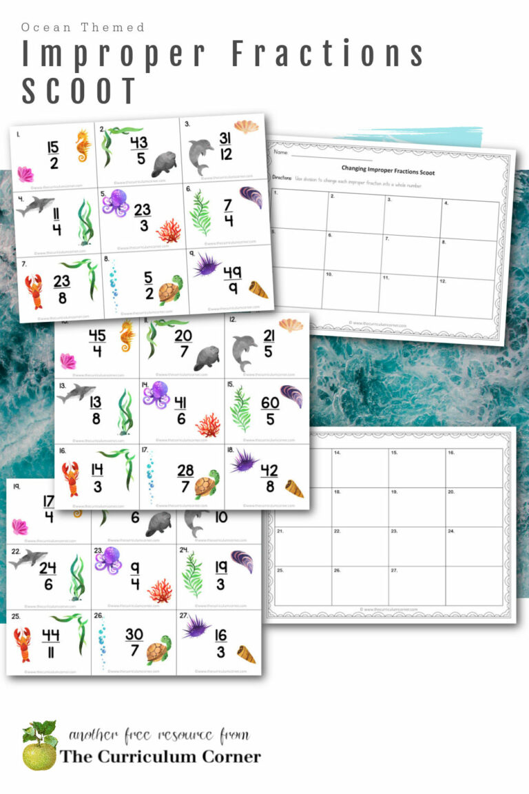 Improper Fractions Scoot - The Curriculum Corner 4-5-6
