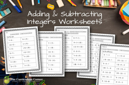 Adding & Subtracting Integers Worksheets - The Curriculum Corner 4-5-6