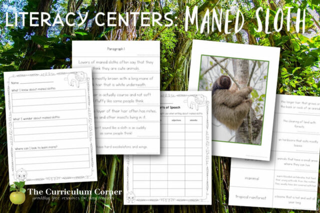 Literacy Centers: Maned Sloth - The Curriculum Corner 4-5-6