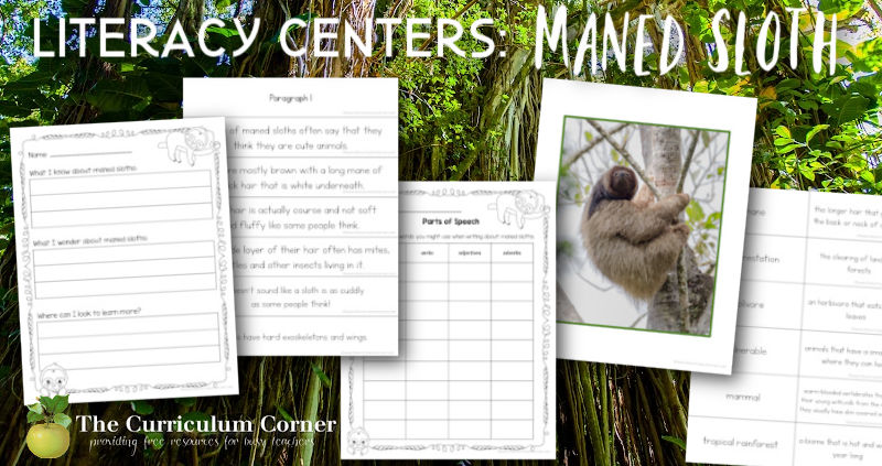 Literacy Centers: Maned Sloth - The Curriculum Corner 4-5-6