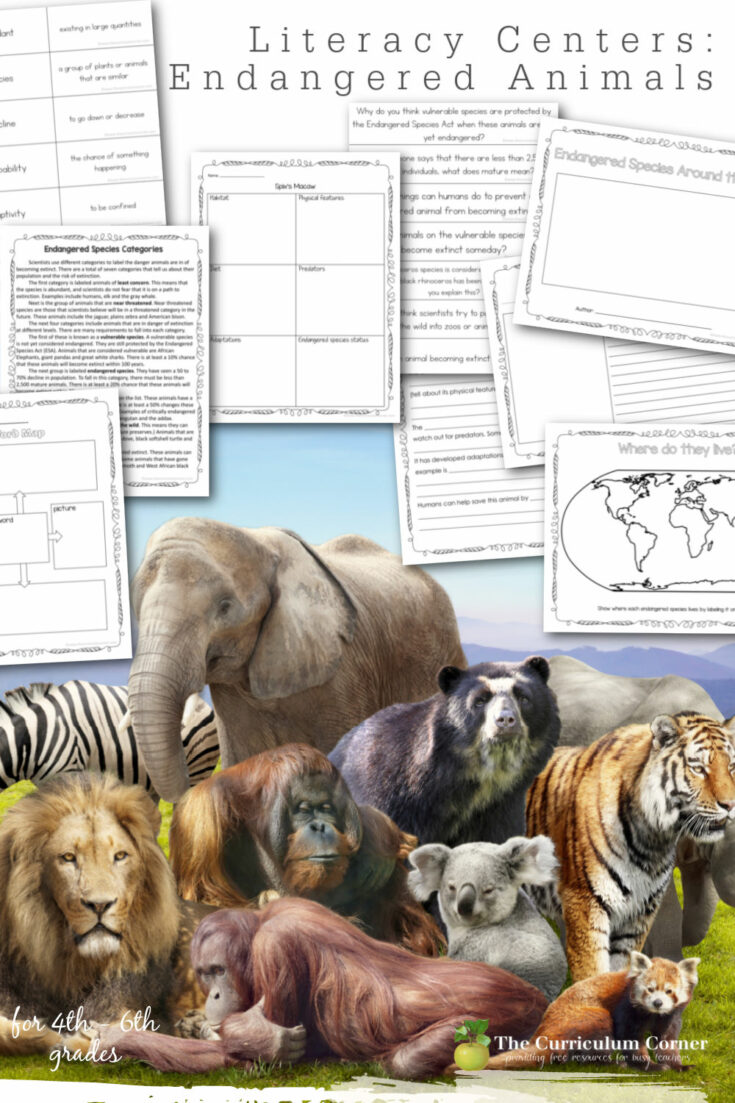Literacy Centers: Endangered Animals - The Curriculum Corner 4-5-6