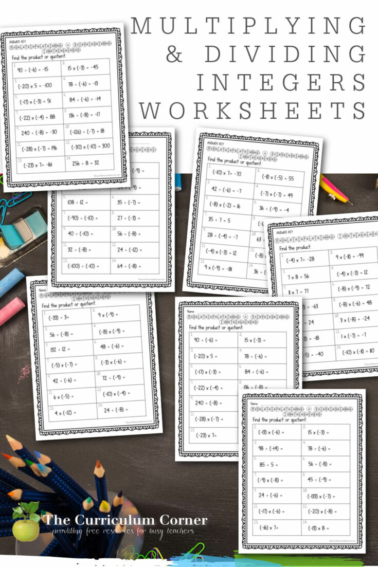 Multiplying & Dividing Integers Worksheets - The Curriculum Corner 4-5-6