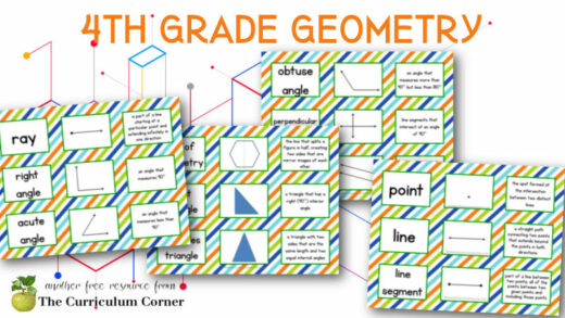 4th Grade Geometry Vocabulary Cards - The Curriculum Corner 4-5-6