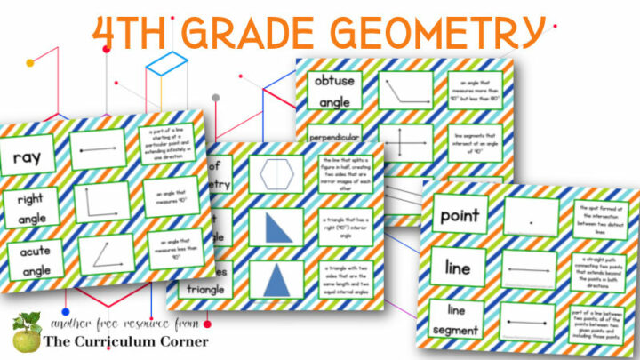 4th Grade Geometry Vocabulary Cards - The Curriculum Corner 4-5-6