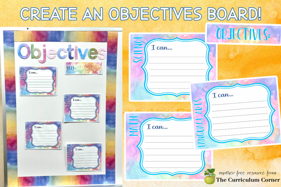 Watercolor Objectives Board - The Curriculum Corner 4-5-6