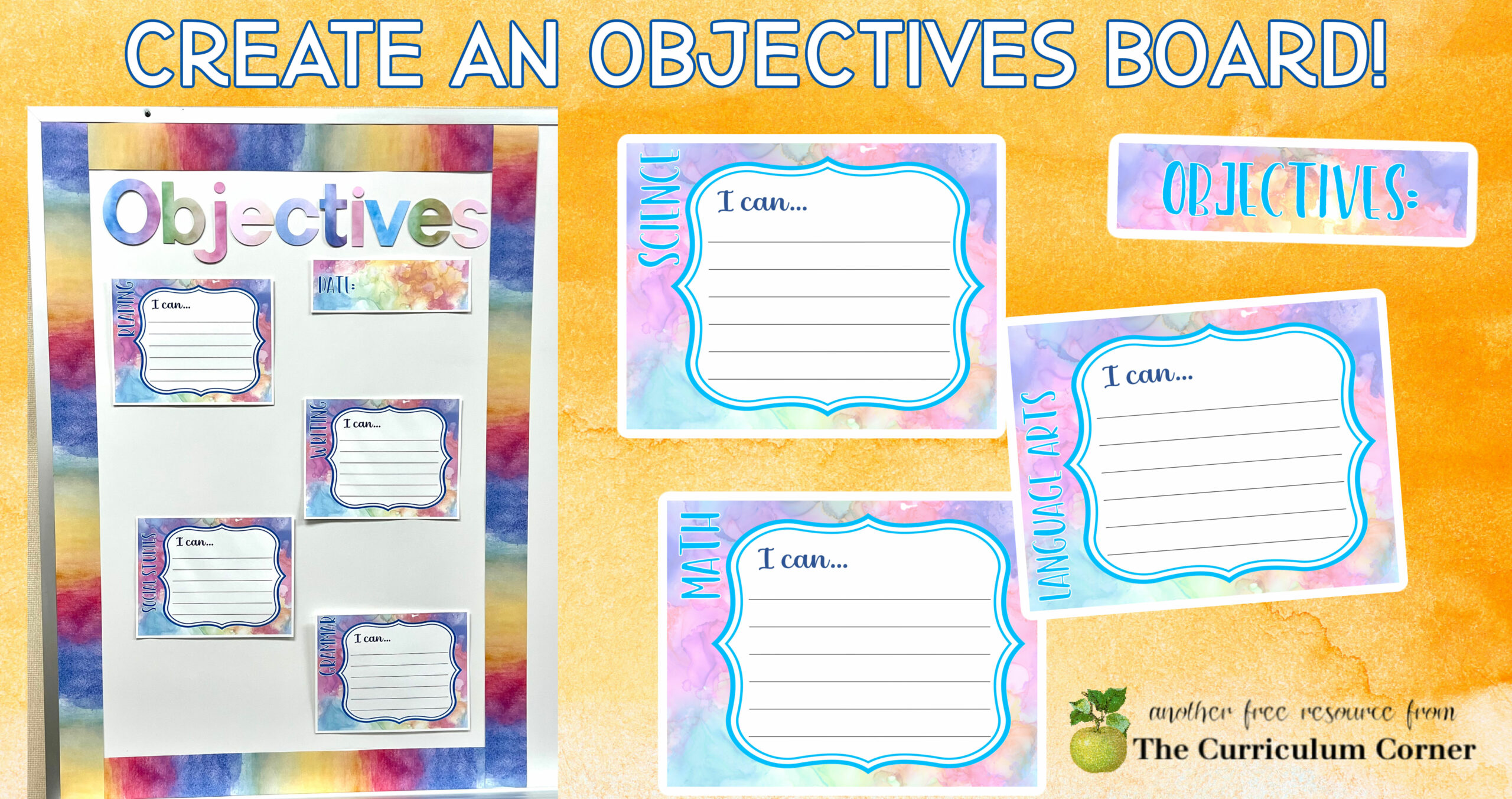 Watercolor Objectives Board - The Curriculum Corner 4-5-6