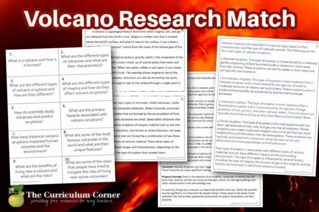 Volcano Research Match - The Curriculum Corner 4-5-6