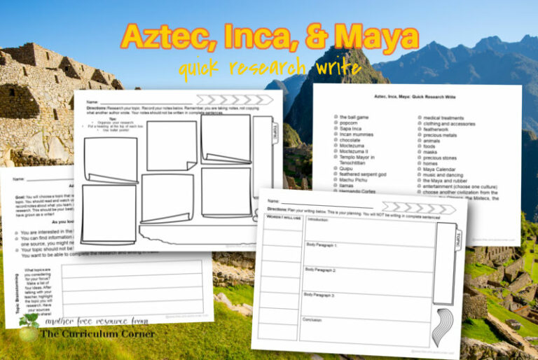Aztec, Inca, Maya Quick Research Writing - The Curriculum Corner 4-5-6