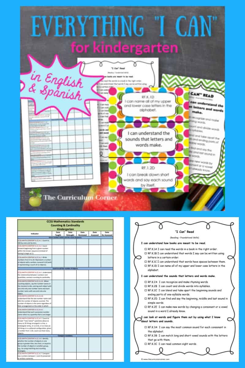I Can Statement Standards for Kindergarten - The Kinder Corner