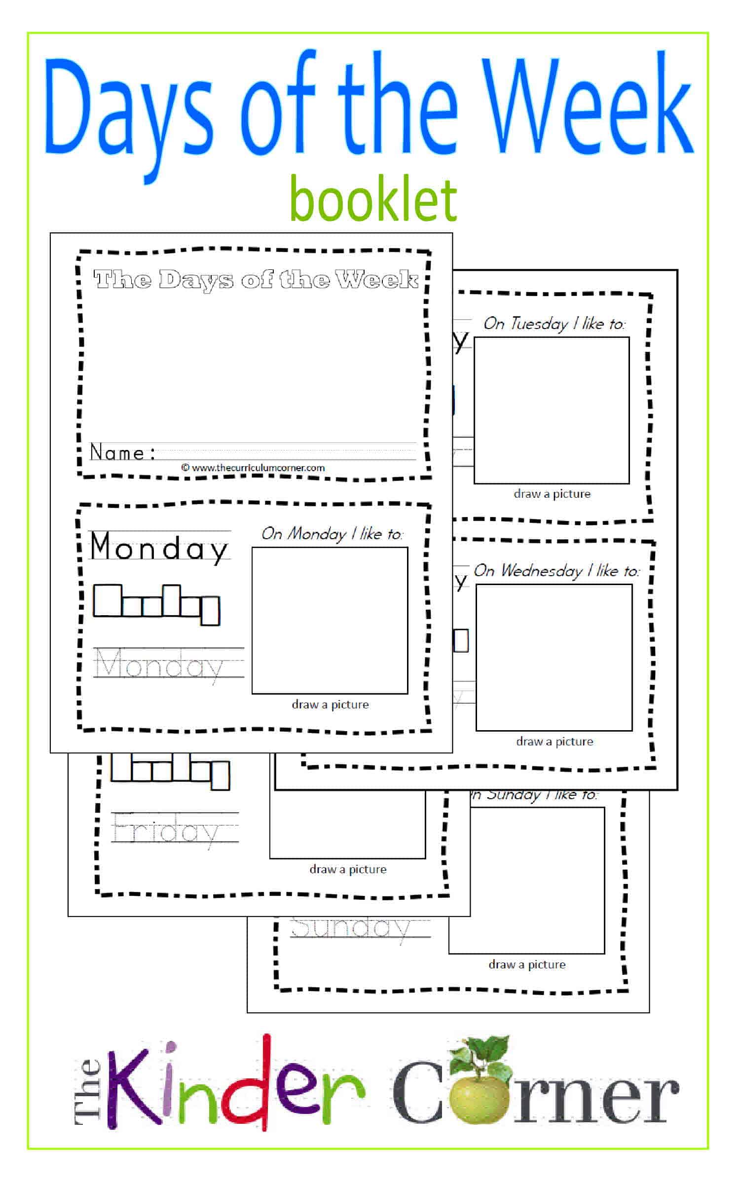 Days Of The Week Booklet The Kinder Corner Days Of The Week Booklet The Kinder Corner