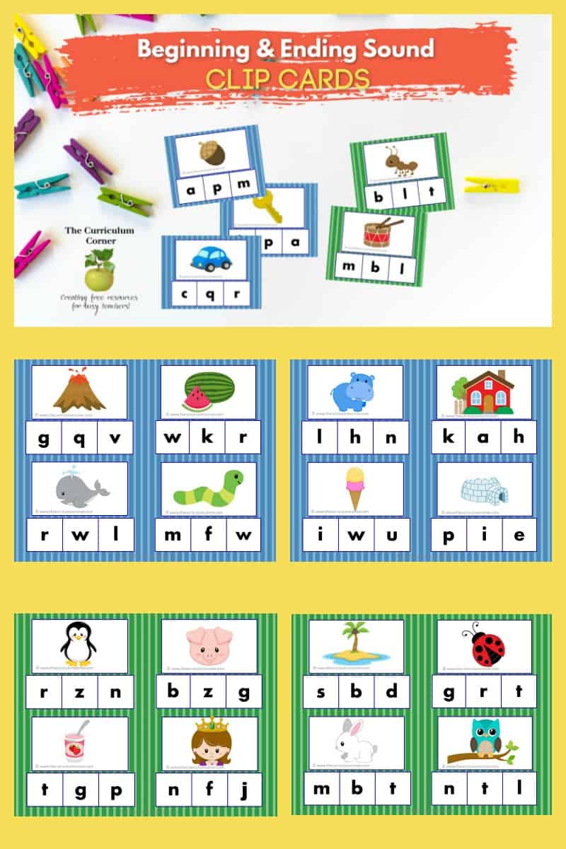Beginning & Ending Sound Clip Cards - The Kinder Corner