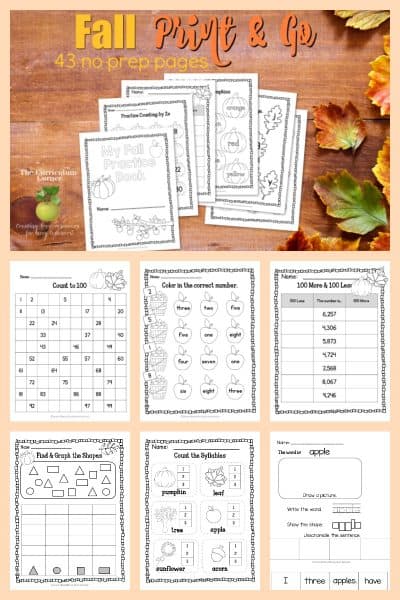 Fall Print & Go Math and Literacy Practice - The Kinder Corner
