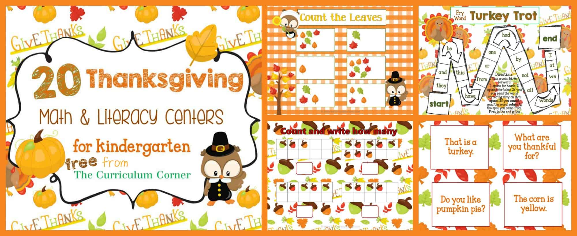 Thanksgiving Math & Literacy Centers - The Kinder Corner